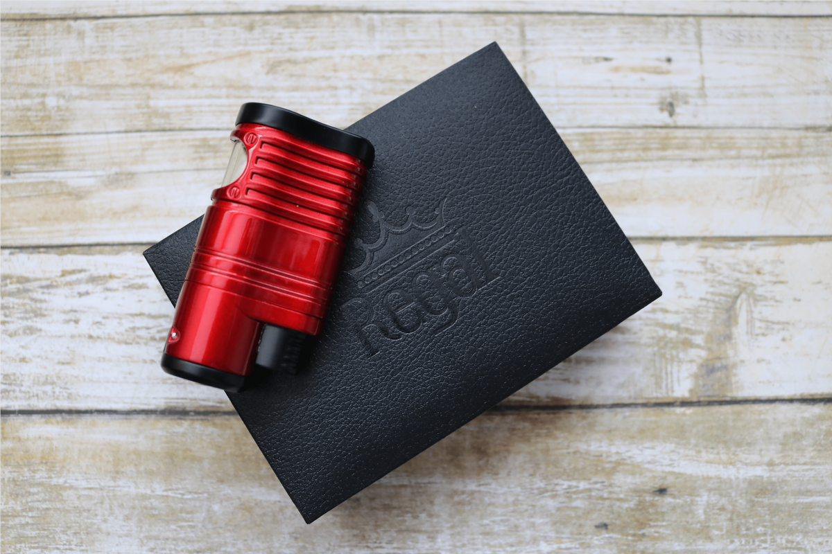 A Closer Look at the Regal Quad-Torch Red Flame Lighter - Metallic Red ...